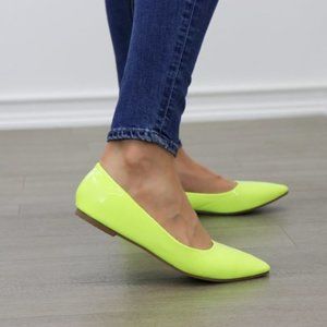 Shoes | Neon Yellow Close Pointy Toe Slip Flat Shoes | Poshmark